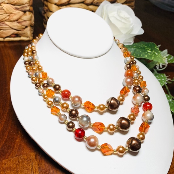 Jewelry | Vintage Muted Earth Colored Lucite Beaded Triple Strand ...